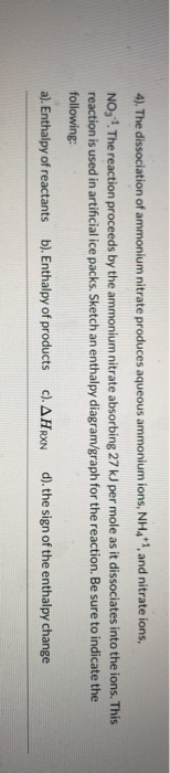 Solved 4). The dissociation of ammonium nitrate produces | Chegg.com