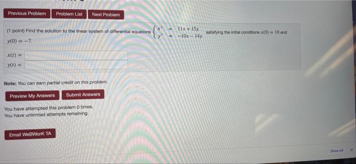 Solved Previous Problem Probler List Next Problem (1 point) | Chegg.com