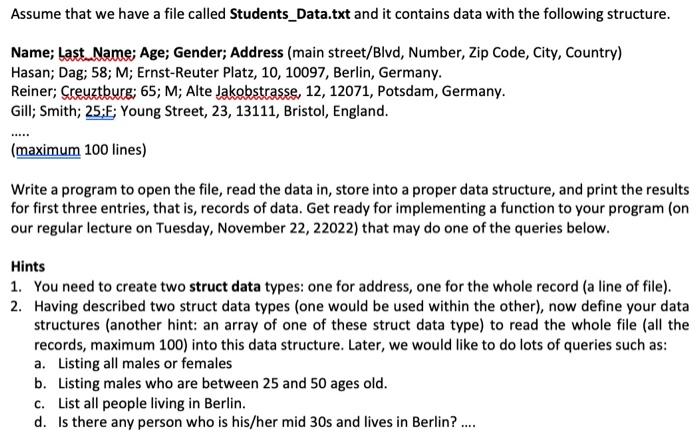 Solved Assume that we have a file called Students_Data.txt | Chegg.com