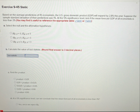 Solved Exercise 9-45 ﻿StoticBased on the average predictions | Chegg.com