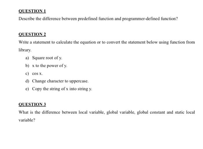 Solved QUESTION 1 Describe the difference between predefined | Chegg.com