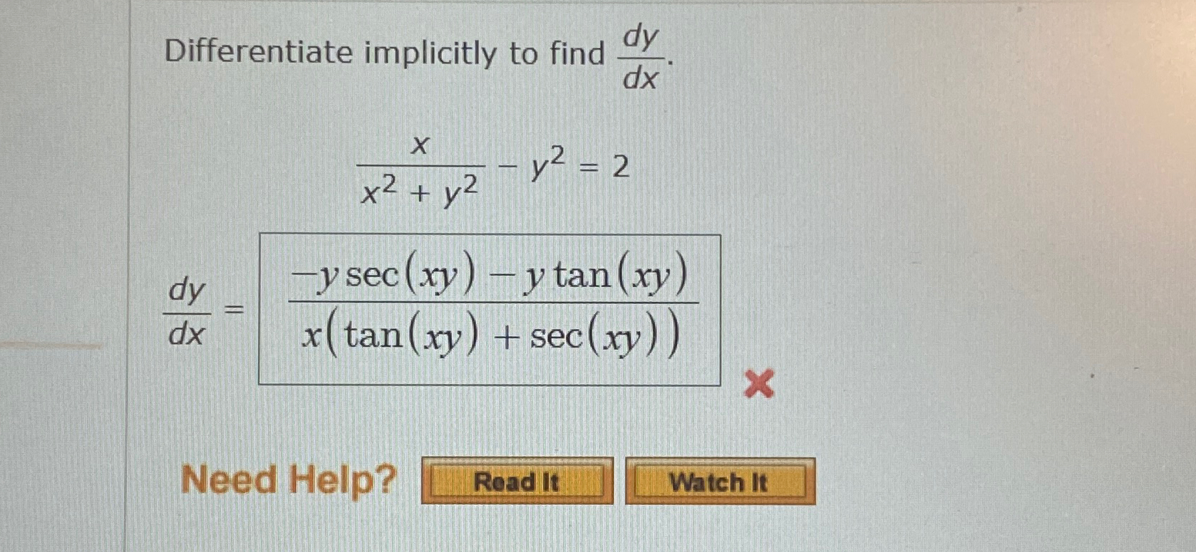 Solved Differentiate implicitly to find | Chegg.com