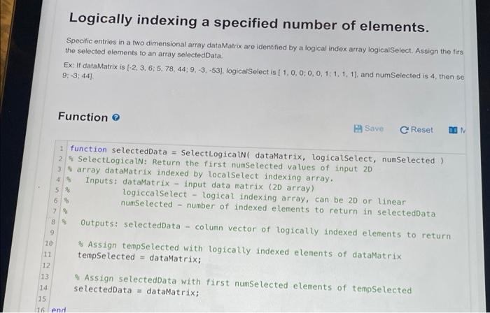 Solved Logically indexing a specified number of elements. | Chegg.com