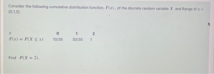Solved The discrete random variable X has a cumulative | Chegg.com