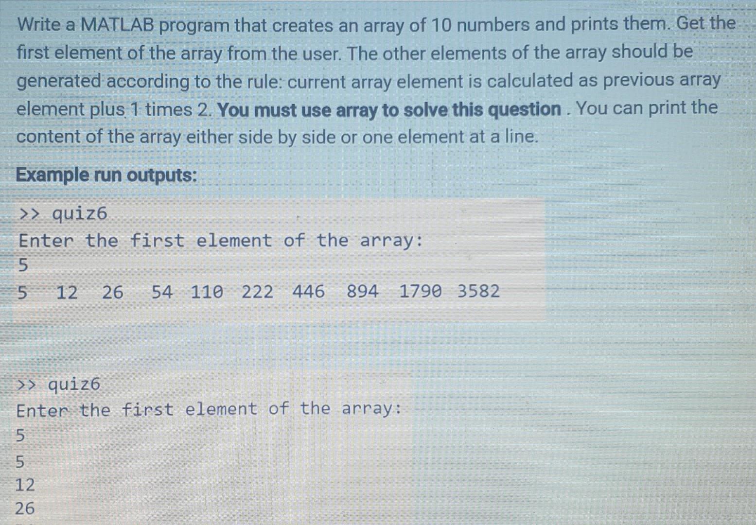 Solved A Write A Matlab Program That Creates An Array Of 10