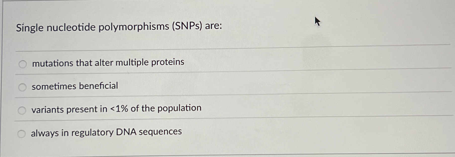 Solved Single nucleotide polymorphisms (SNPs) ﻿are:mutations | Chegg.com