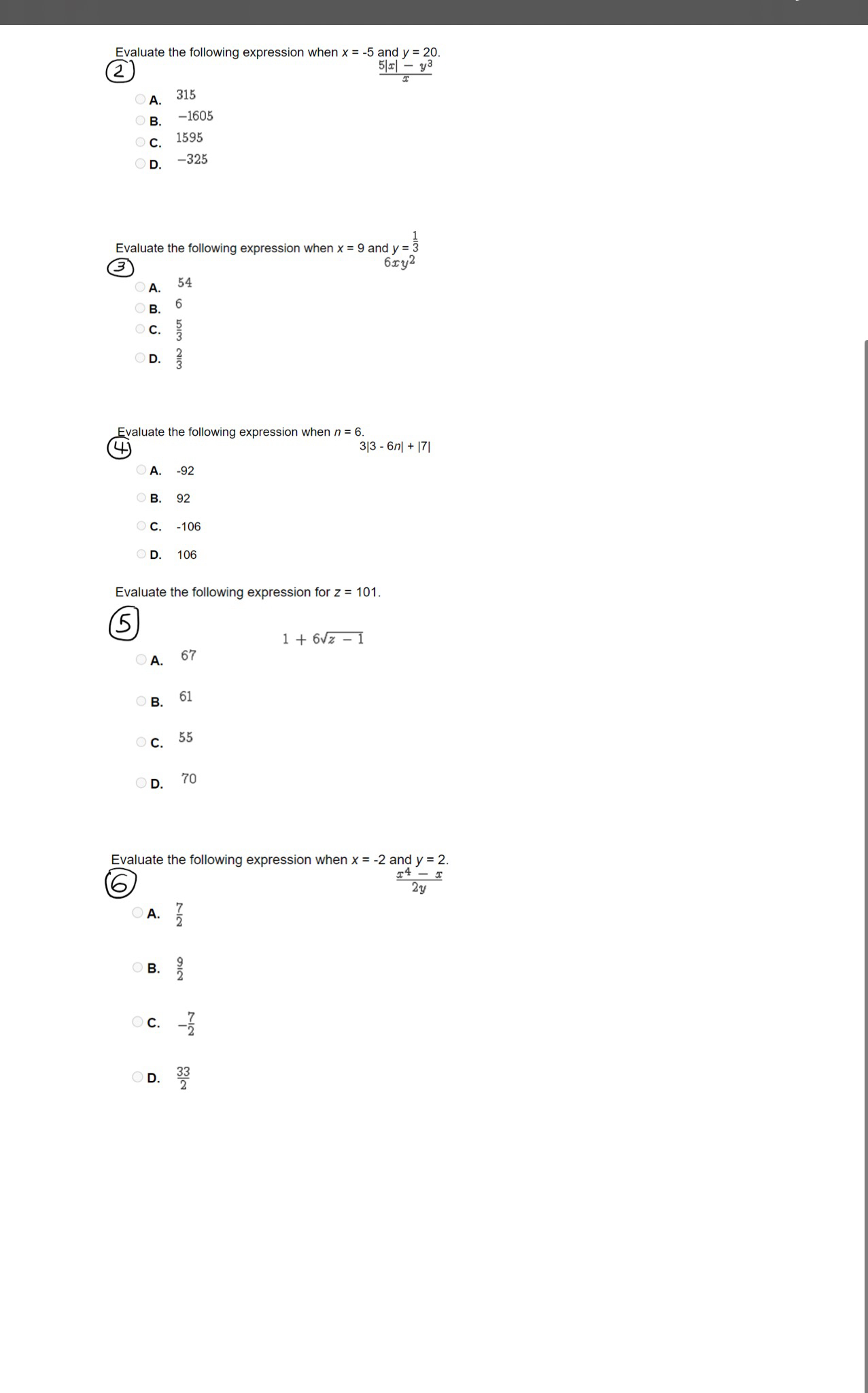 Solved Evaluate the following expression when x=-5 ﻿and | Chegg.com