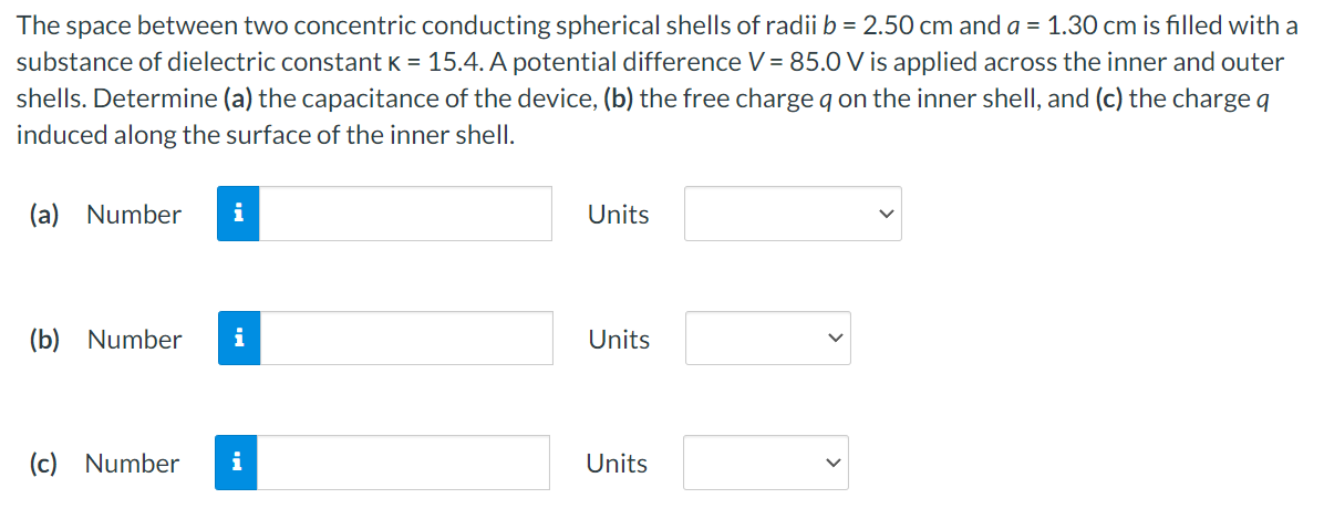 Solved The space between two concentric conducting spherical | Chegg.com