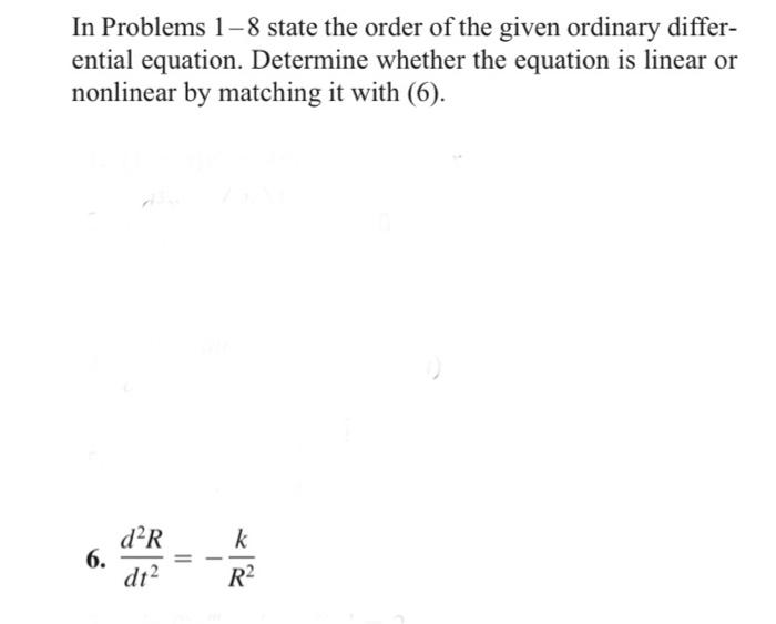 Solved In Problems 1–8 state the order of the given ordinary | Chegg.com