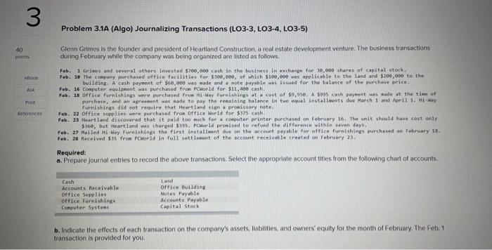 Solved Problem 3.1A (Algo) Journalizing Transactions (LO3-3, | Chegg.com