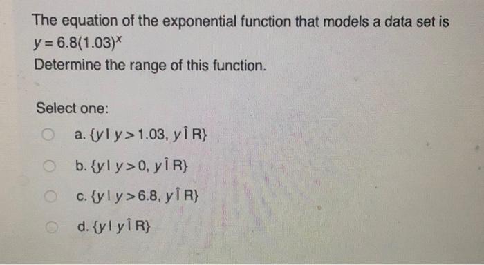 Solved The equation of the exponential function that models | Chegg.com