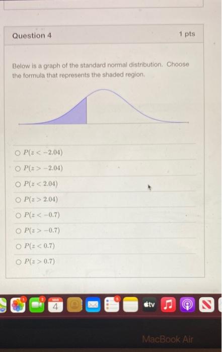 Solved Question 4 1 pts Below is a graph of the standard | Chegg.com