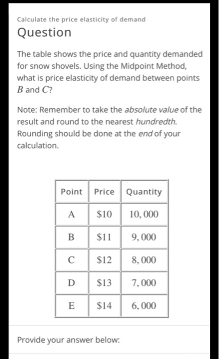 Solved Calculate the price elasticity of demand Question The | Chegg.com
