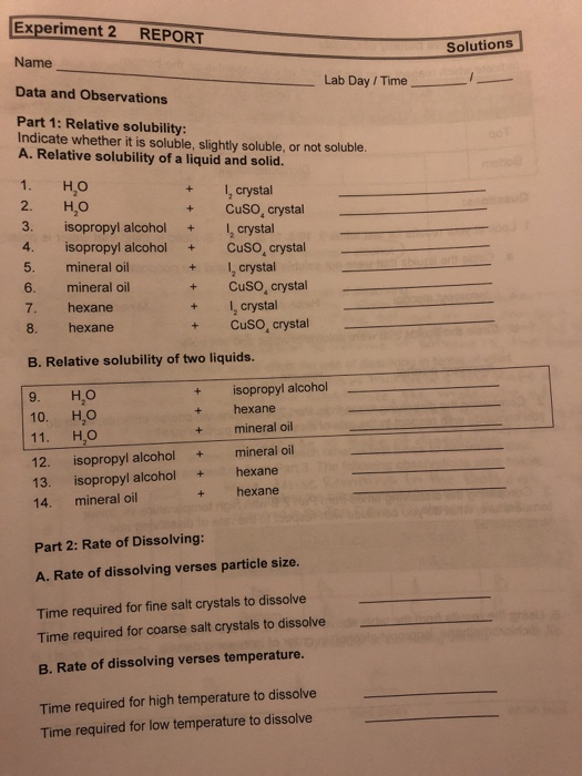 Solved Experiment 2 REPORT Solutions Name Lab Day /Time Data | Chegg.com