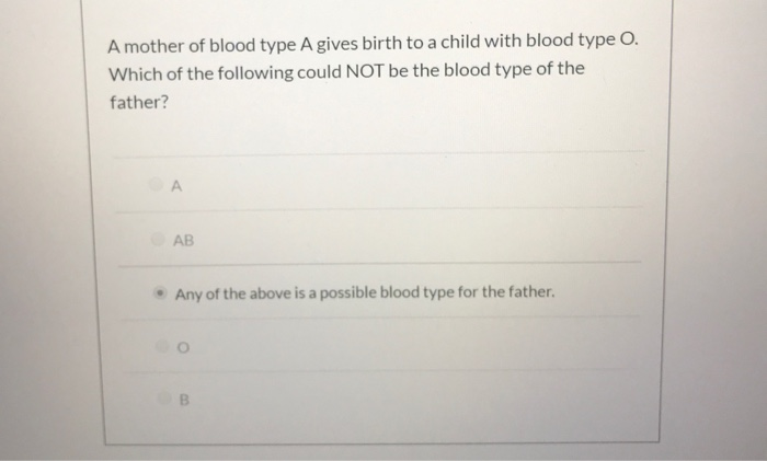Solved A mother of blood type A gives birth to a child with | Chegg.com