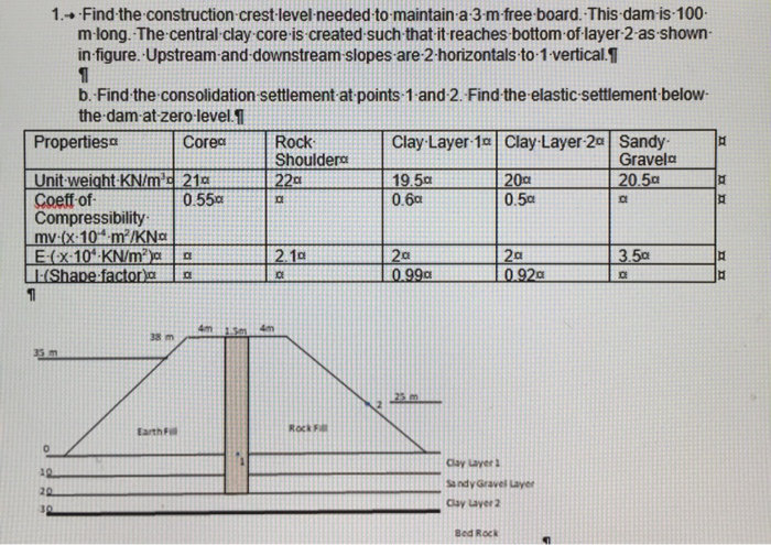 1. Find the construction crest level needed to | Chegg.com
