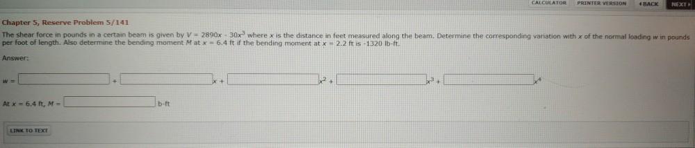 Solved CALCULATOR PRINTER VERSION BACK NEXT Chapter 5, | Chegg.com