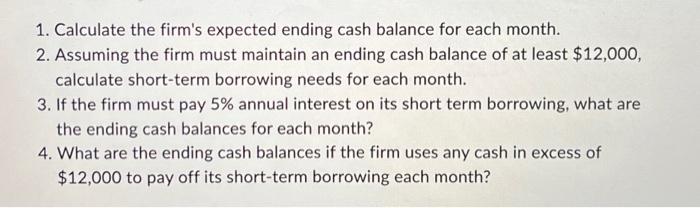 Solved 1. Calculate the firm's expected ending cash balance | Chegg.com