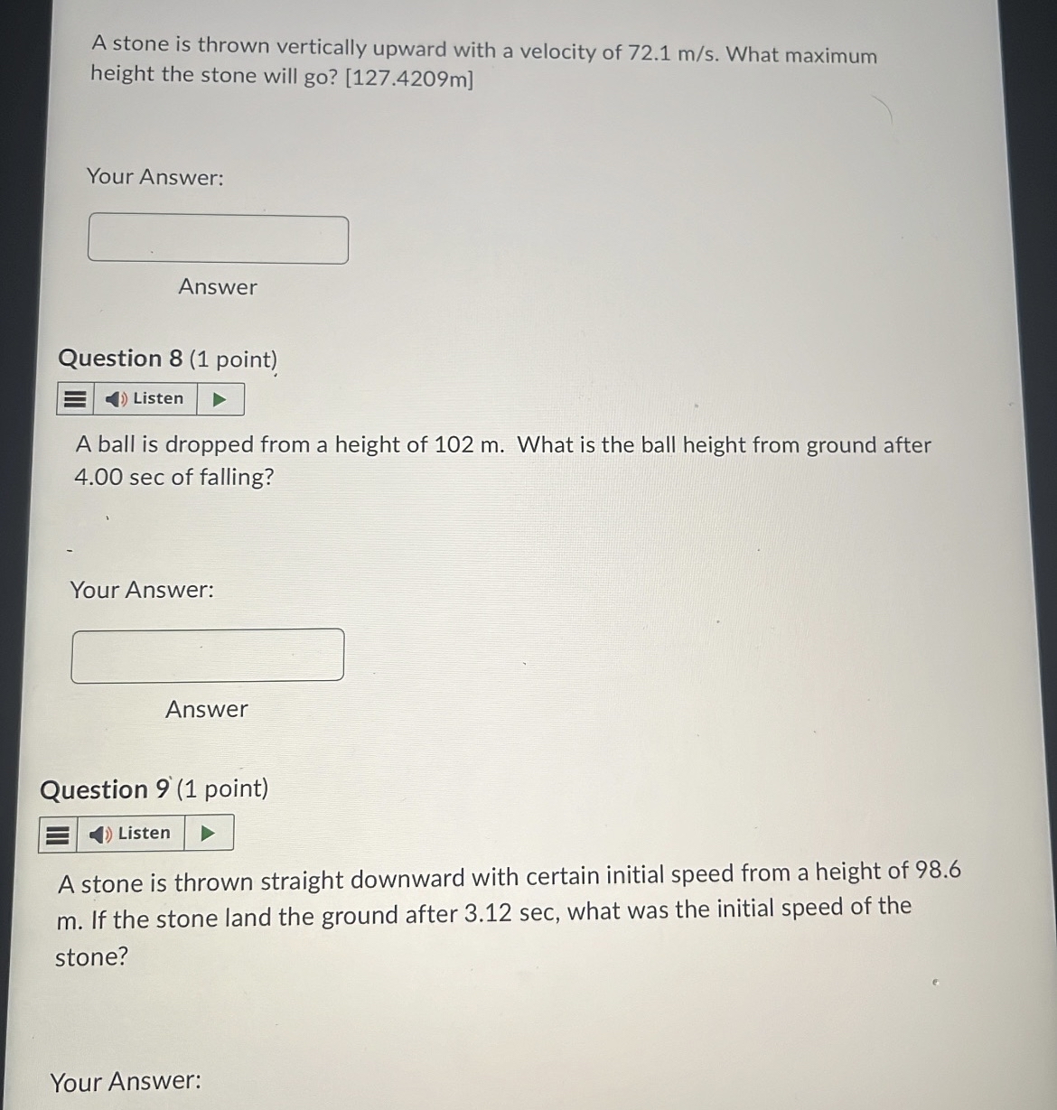 Solved A stone is thrown vertically upward with a velocity | Chegg.com
