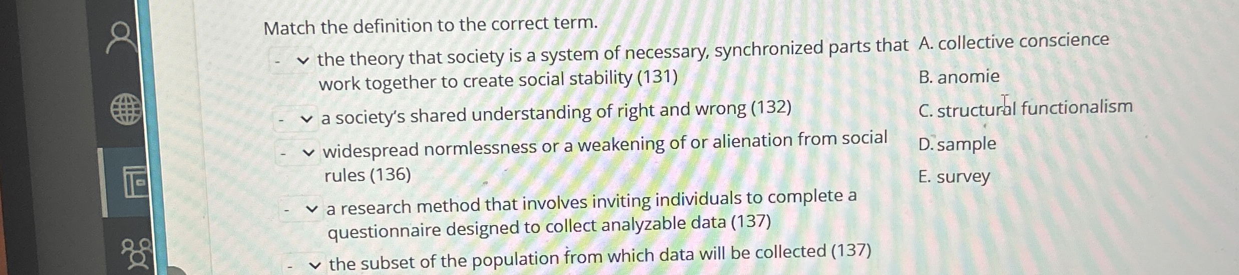 Solved Match the definition to the correct term. ﻿the | Chegg.com