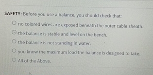 Solved SAFETY: Before you use a balance, you should check | Chegg.com