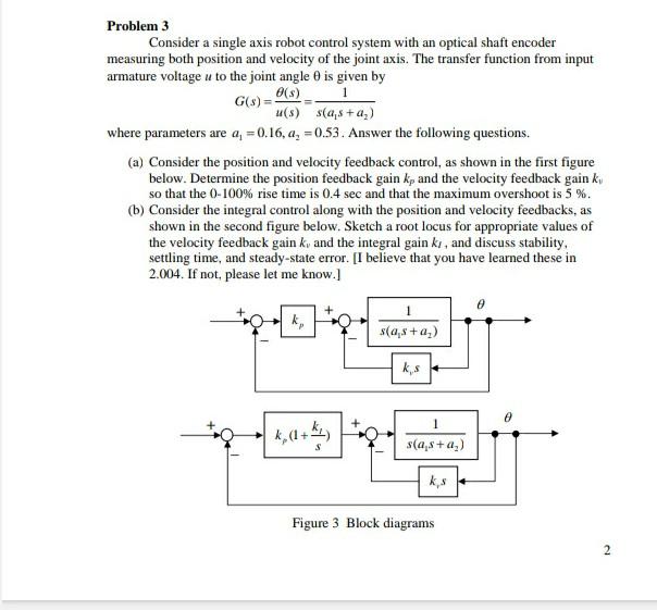 Solved Problem 3 Consider a single axis robot control system | Chegg.com
