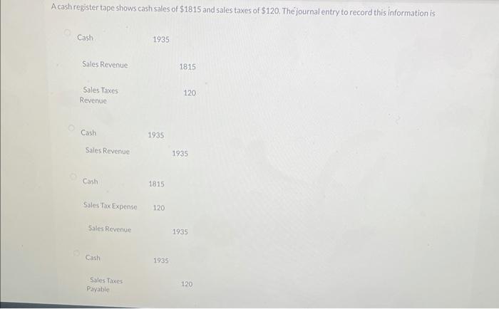 Solved A cashregister tape shows cash sales of $1815 and | Chegg.com