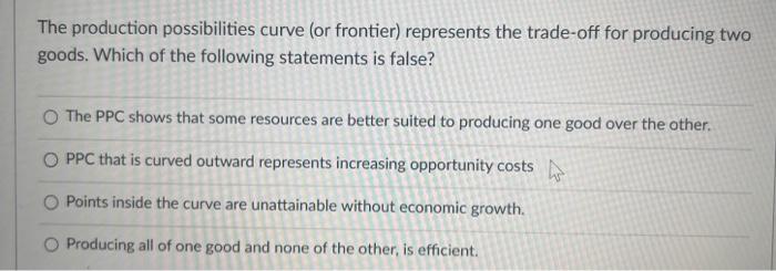 Solved The production possibilities curve (or frontier) | Chegg.com