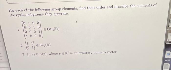 Solved For each of the following group elements, find their | Chegg.com