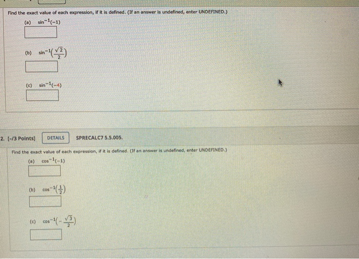 Solved Find the exact value of each expression, if it is | Chegg.com
