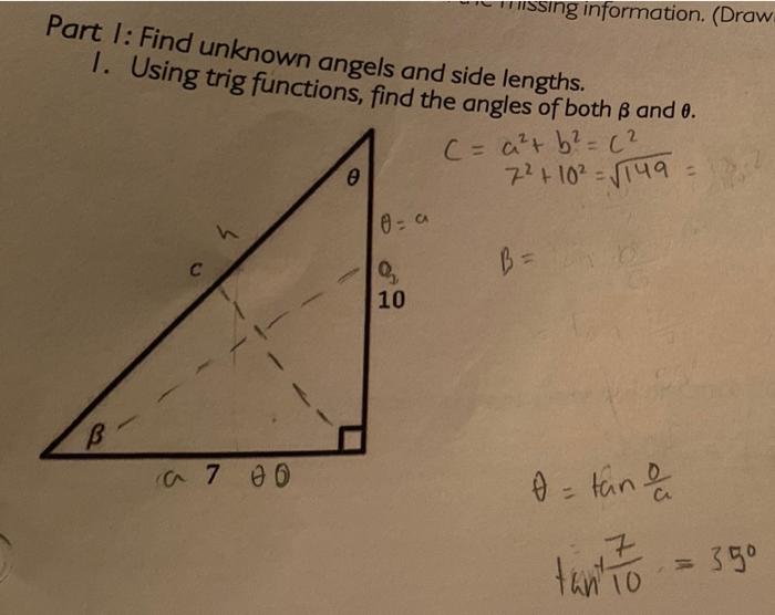 [Solved]: Part 1: Find unknown angels and side lengths. 1.