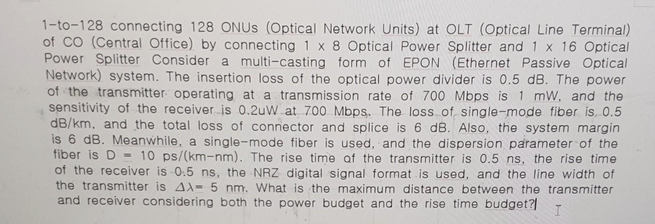 1-to-128 connecting 128 ONUs (Optical Network Units) | Chegg.com