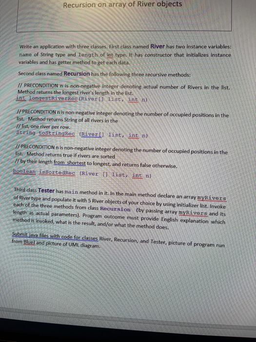 Solved Recursion On Array Of River Objects Write An 2181