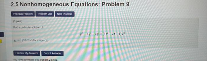 Solved 2.5 Nonhomogeneous Equations: Problem 9 (4) point) | Chegg.com