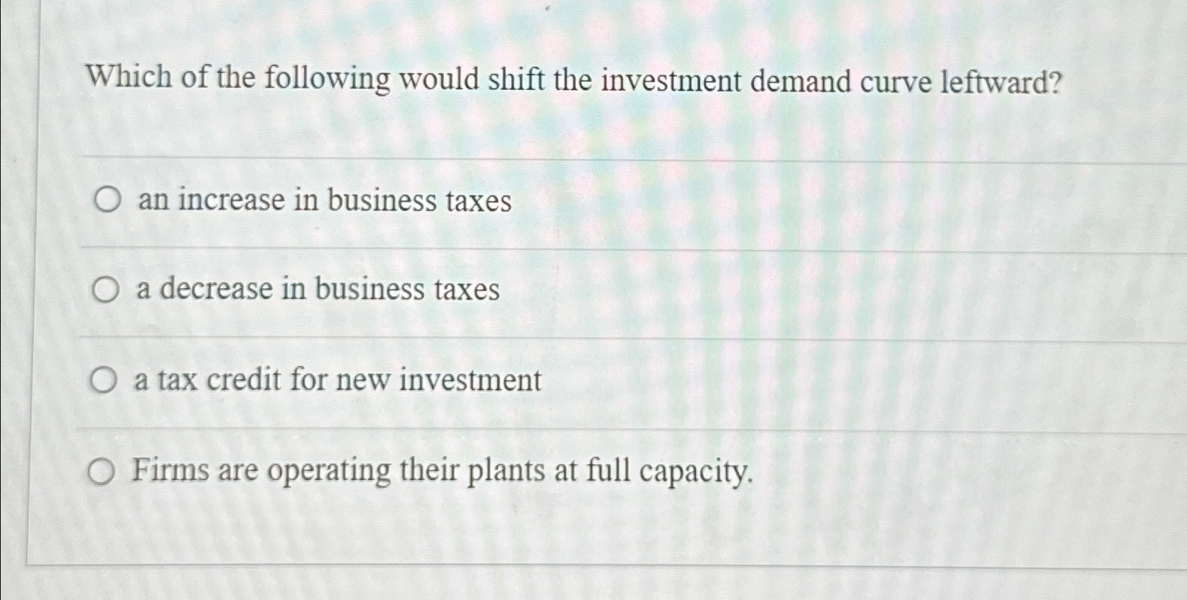 Solved Which of the following would shift the investment | Chegg.com