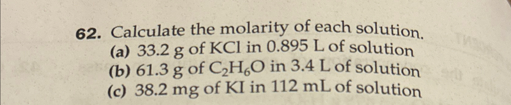 Solved Calculate the molarity of each solution.(a) 33.2g ﻿of | Chegg.com