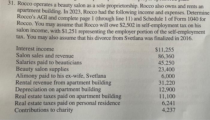 31. Rocco operates a beauty salon as a sole | Chegg.com