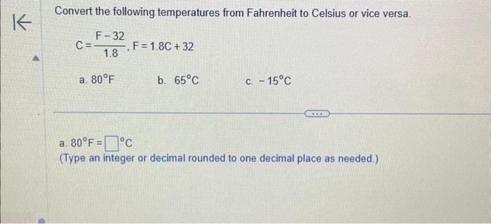 Solved Convert the following temperatures from Fahrenheit to | Chegg.com