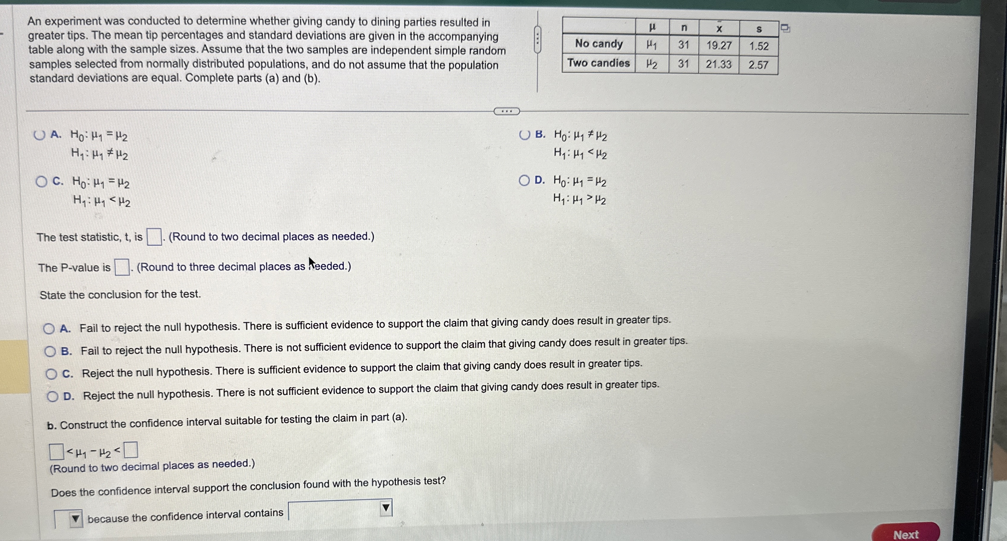 Solved An experiment was conducted to determine whether | Chegg.com
