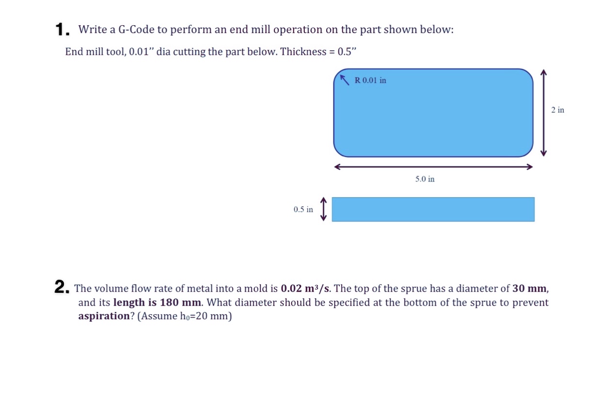 Solved Write a G-Code to perform an end mill operation on | Chegg.com