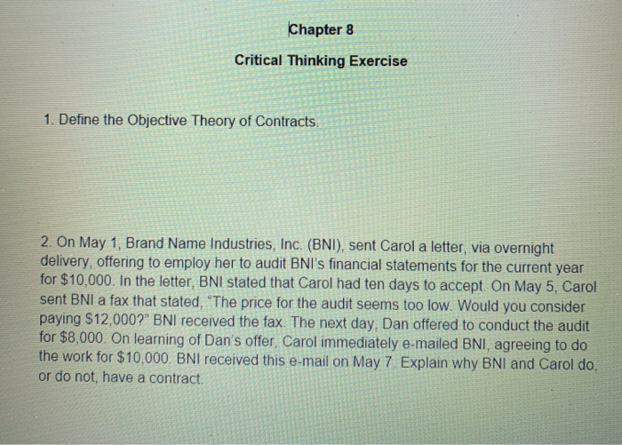 Solved Chapter 8 Critical Thinking Exercise 1. Define the | Chegg.com