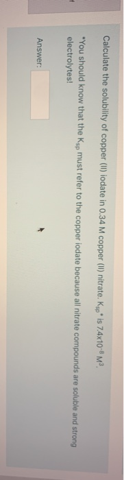 Solved Calculate the solubility of copper (11) iodate in | Chegg.com