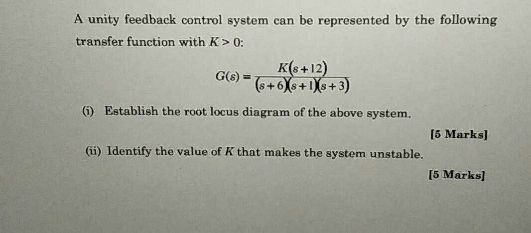 Solved A unity feedback control system can be represented by | Chegg.com