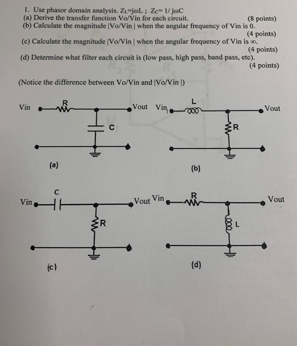 Solved 1. Use phasor domain analysis. Zu-joL; Ze=1/joC (a) | Chegg.com