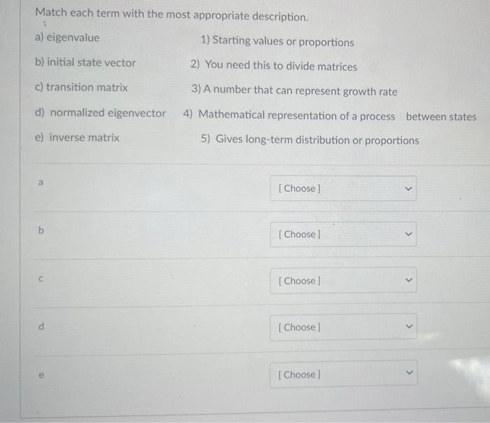 Solved Match each term with the most appropriate | Chegg.com