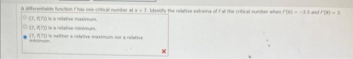 Solved A differentiable function f has one critical number | Chegg.com