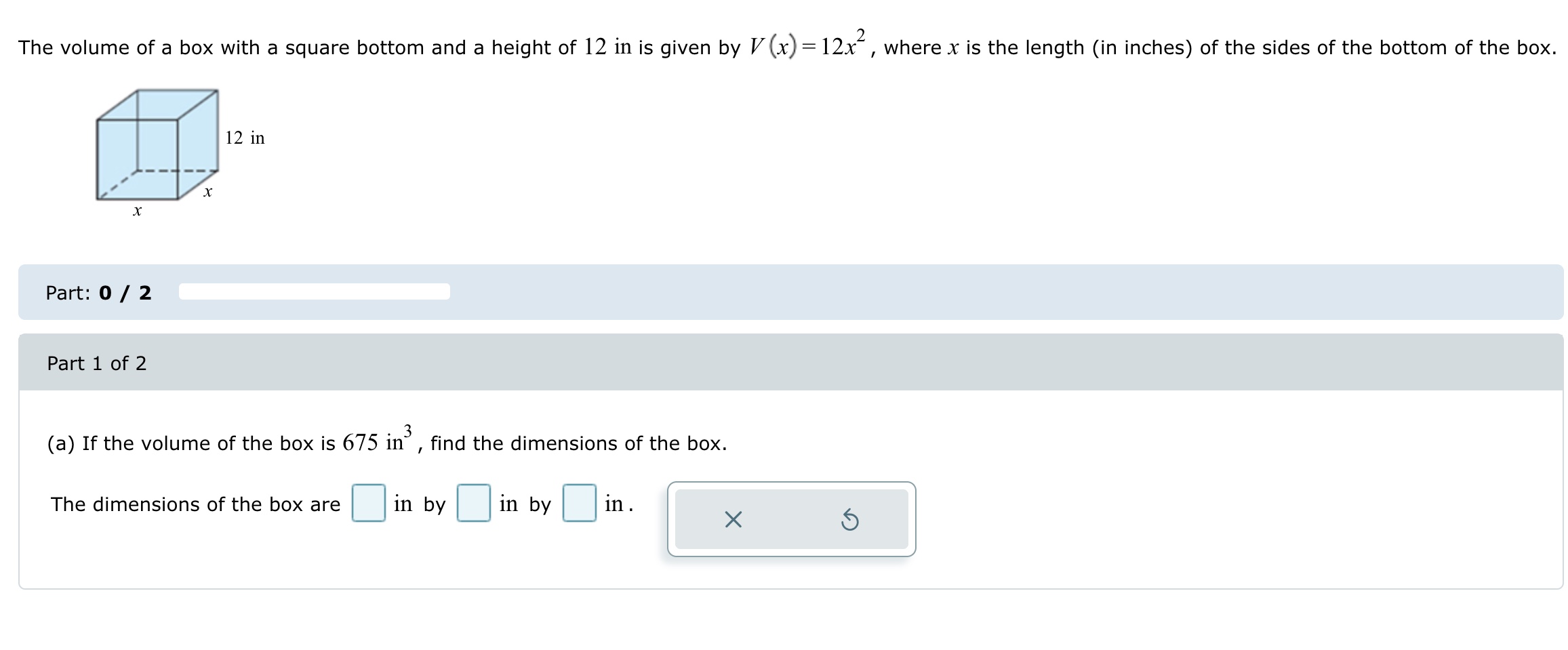 Solved The volume of a box with a square bottom and a height | Chegg.com