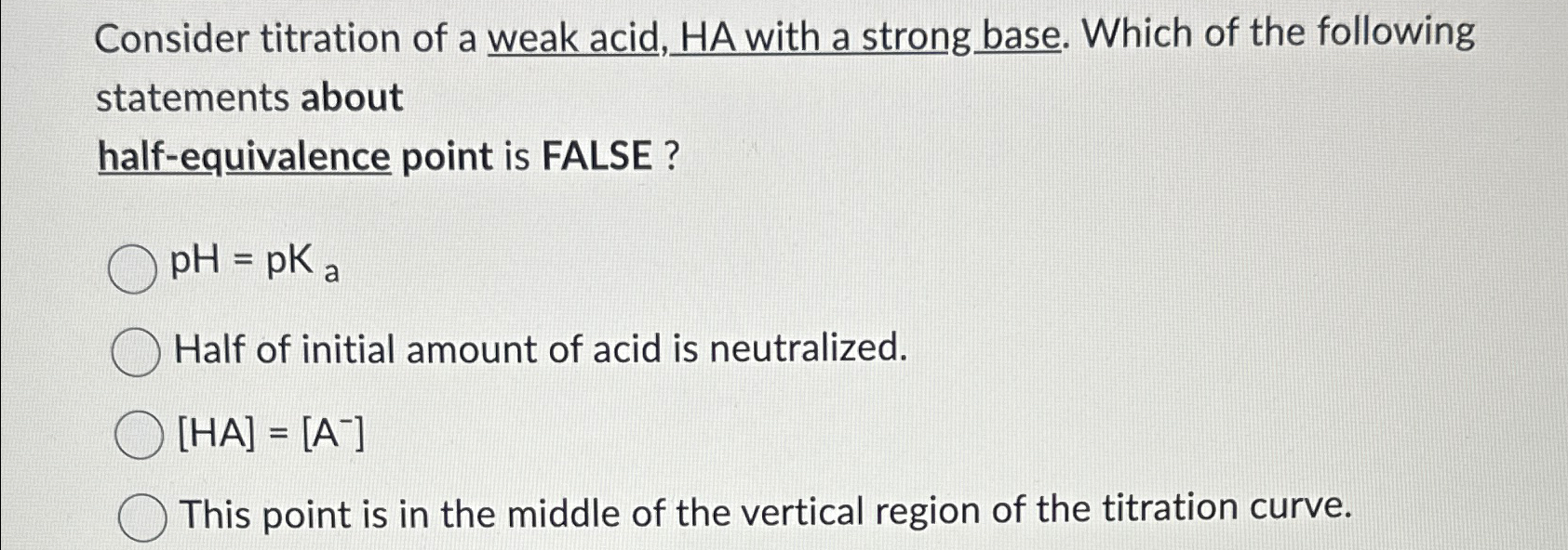Solved Consider titration of a weak acid, HA with a strong | Chegg.com
