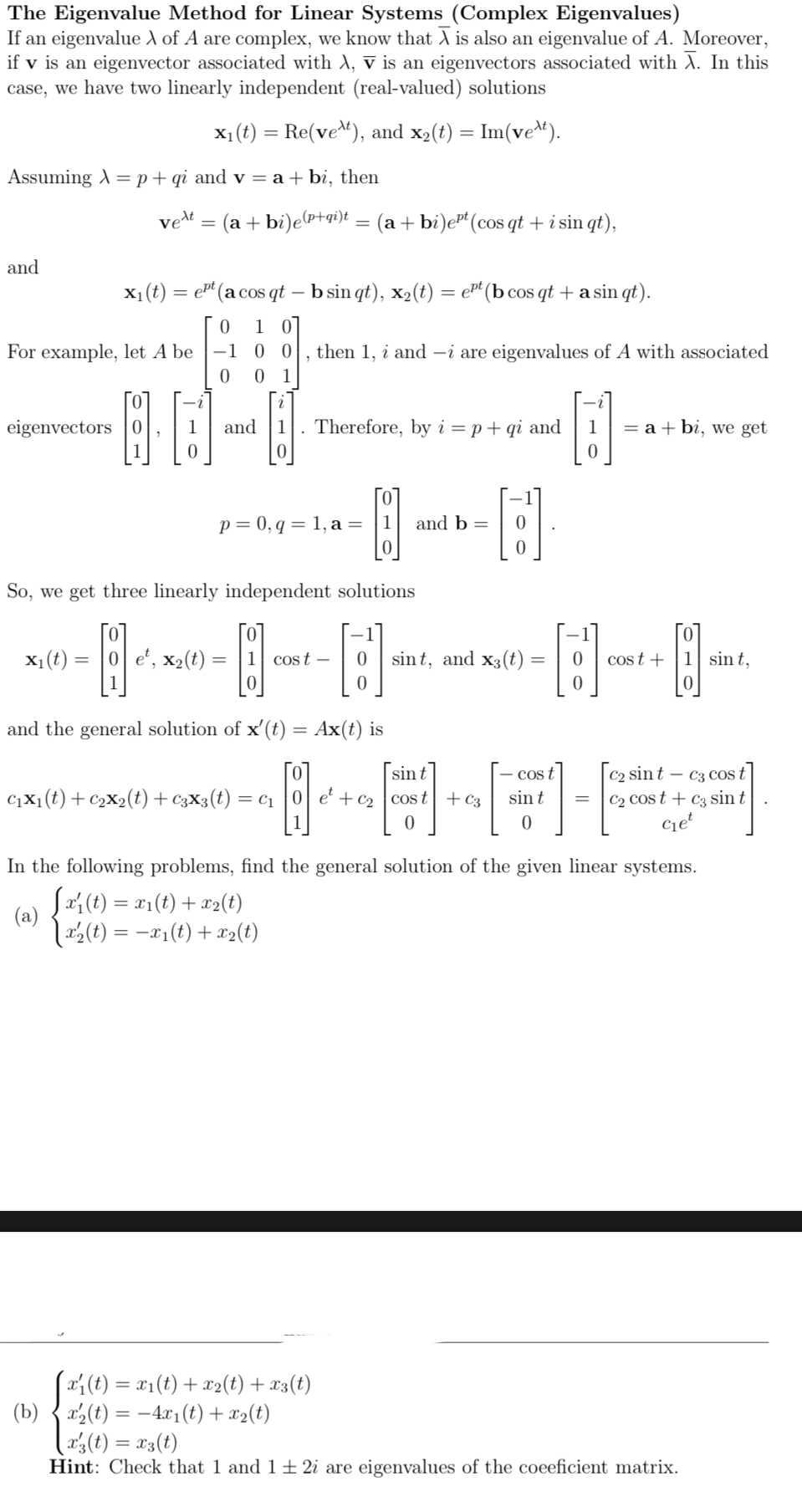 The Eigenvalue Method for Linear Systems (Complex | Chegg.com