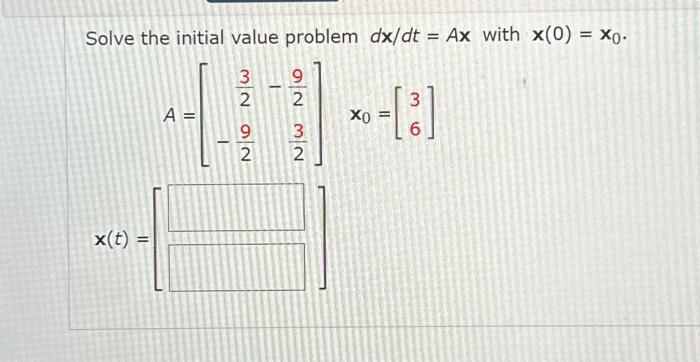 Solved Solve the initial value problem dx/dt=Ax with | Chegg.com